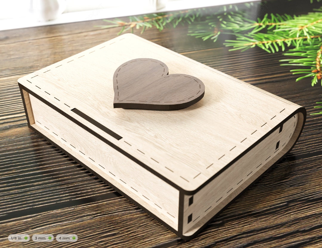 Book Shape Wooden Gift Box With Lock Laser Cut Card Case Favor - Etsy