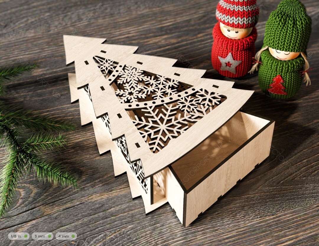 Christmas Tree Decorative Wooden Gift Box Tree Shape Laser Cut - Etsy