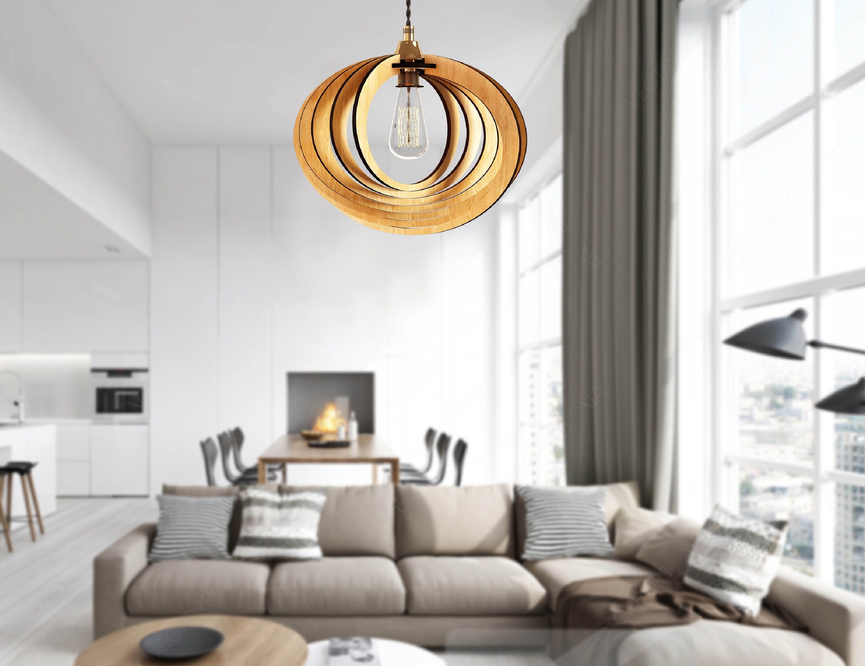 Oval Round Modern Wood Pendant Light Chandelier Lamp Lampshade - Etsy