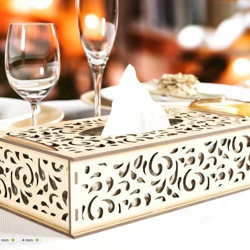 Floral Decorative Laser Cut Tissue Box Tabletop Wooden Napkin - Etsy