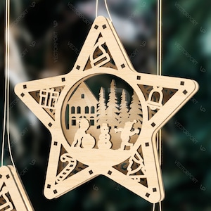 Star Shape Christmas Tree Decorations Craft Hanging Bauble Snowy Scene ...