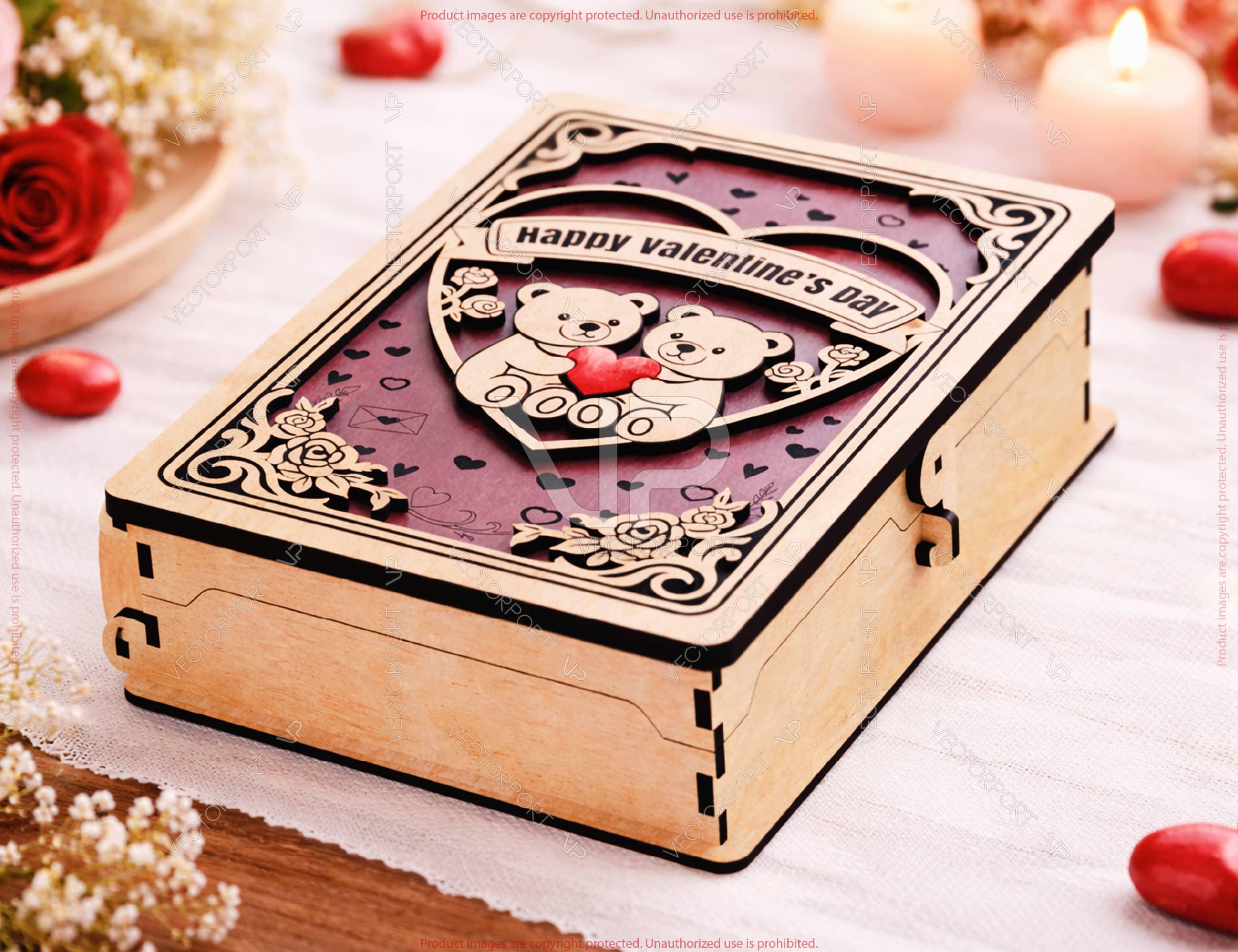 Customizable Valentine Wooden Book Box – Laser Cut Love Keepsake Box ...