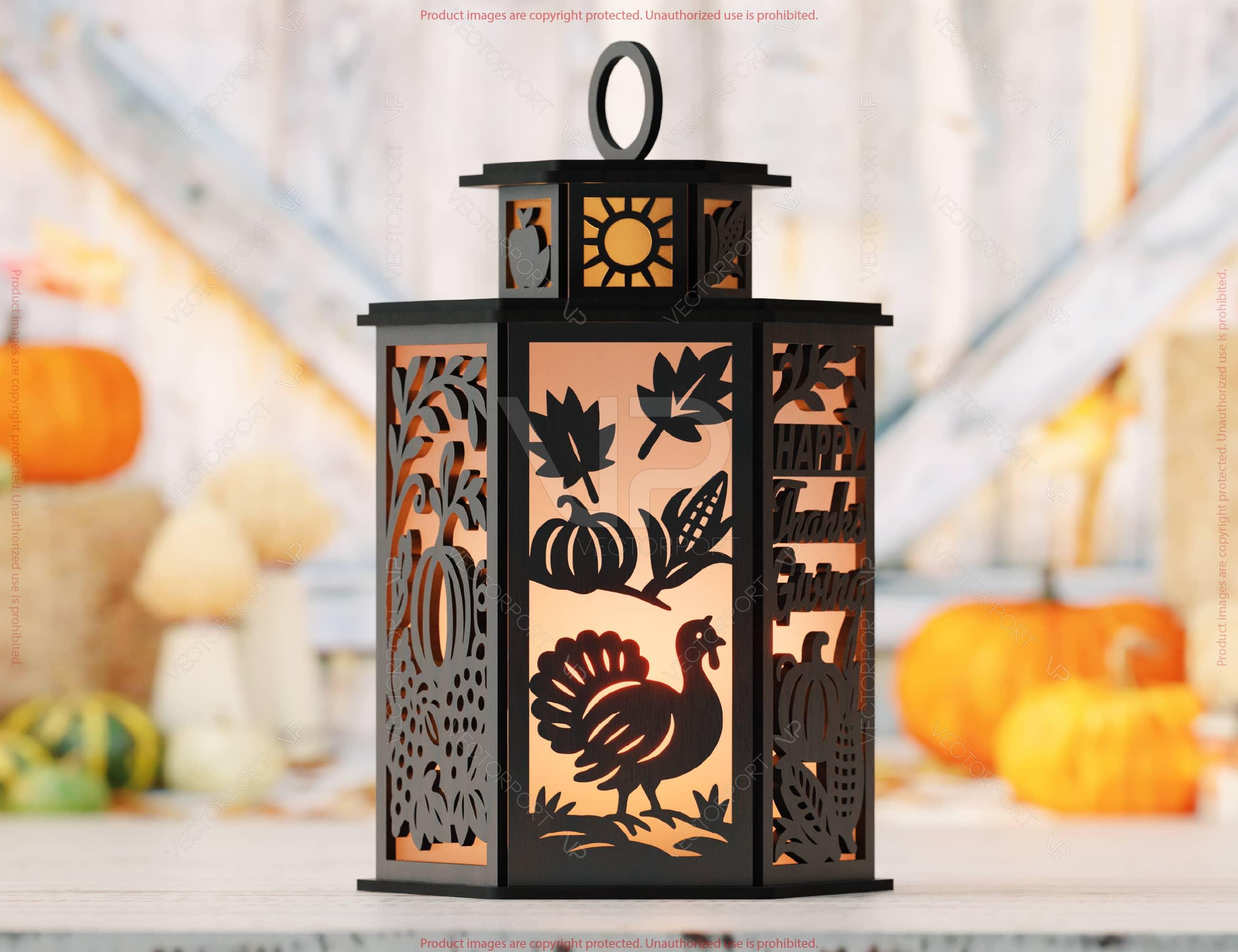 Thanksgiving Lantern Tealight Holder SVG – Autumn Leaves, Pumpkins ...