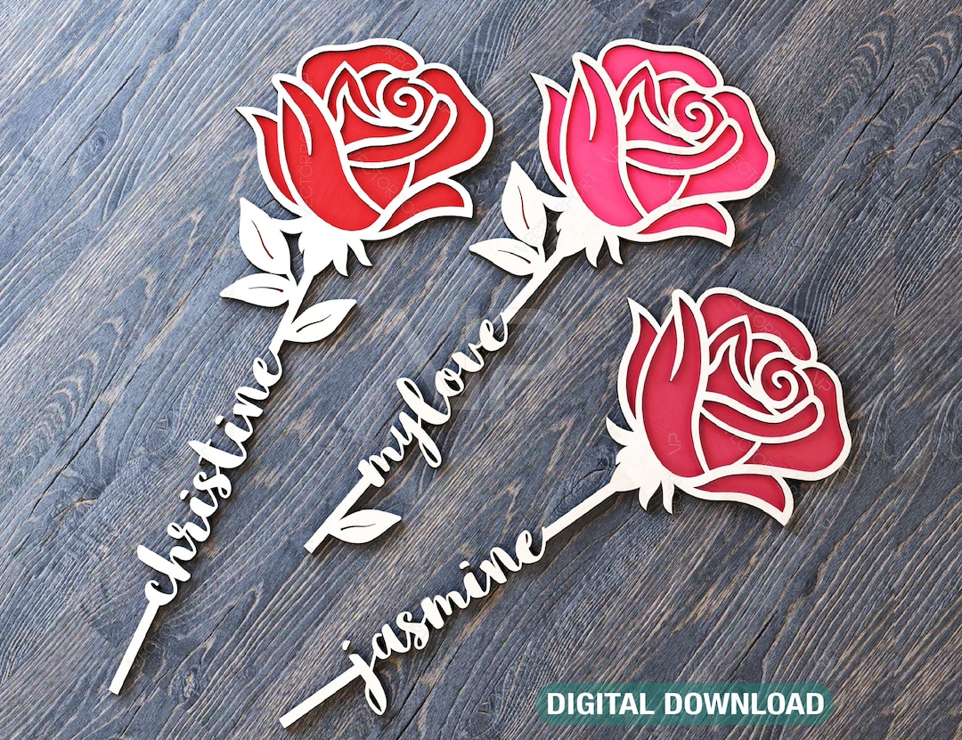 Rose Flower Laser Cut Out Art Valentine Day Acrylic Wood Personalized ...