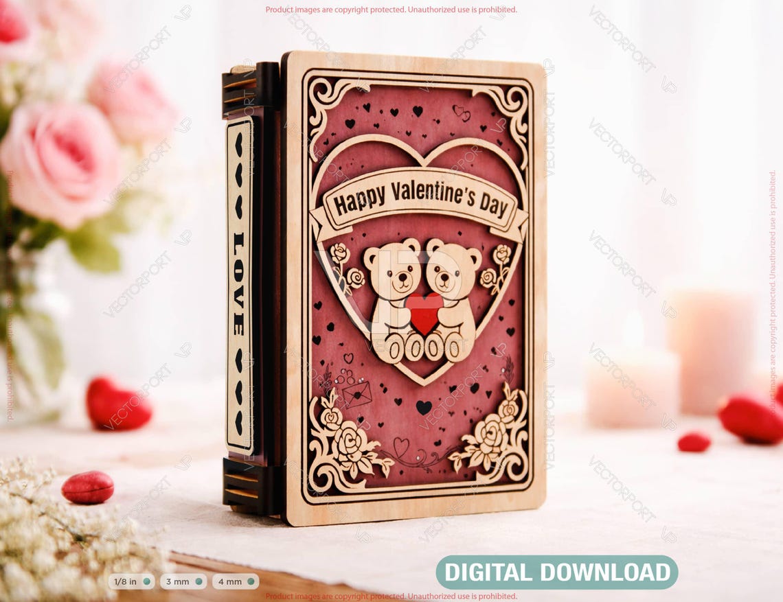 Customizable Valentine Wooden Book Box – Laser Cut Love Keepsake Box ...