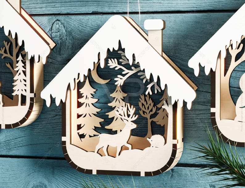 House Shape New Year Theme 3D Christmas Ornament Set Tree Decorations ...