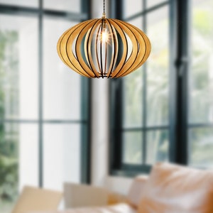 Oval Round Modern Wood Pendant Light Chandelier Lamp Lampshade Plywood ...