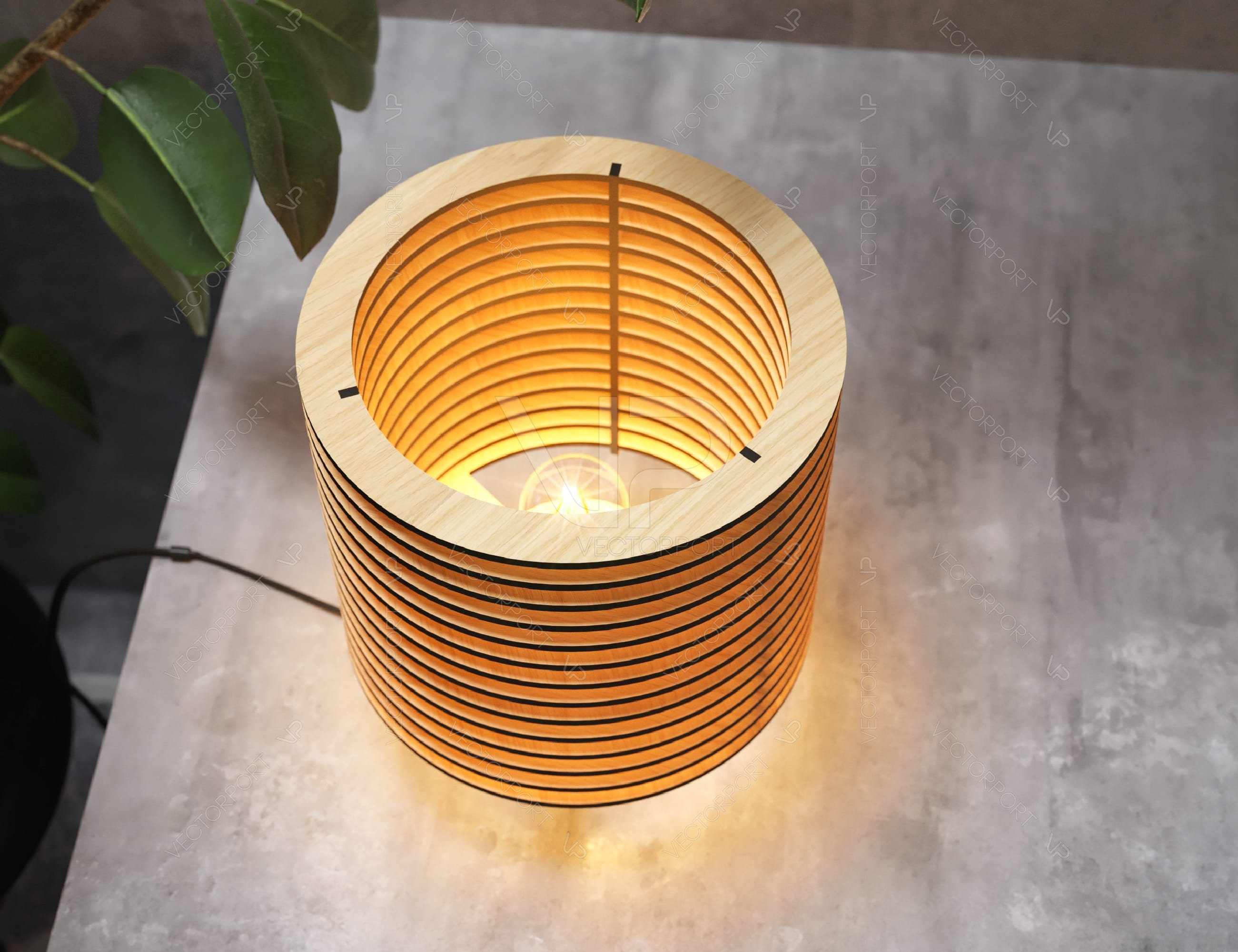 Decorative Modern Cylinder Table Wooden Lamp Laser Cut Desk Lamp Vector ...