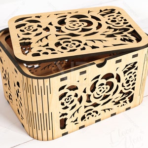 Decorative Wooden Box With Flowers & Heart Pattern Laser Cut File ...