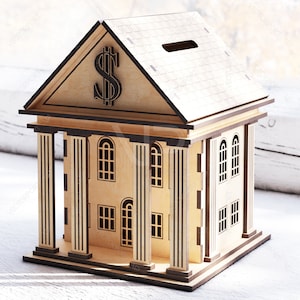 Miniature Wooden Piggy Bank Money Saving Cash Box Laser Cutting Digital ...