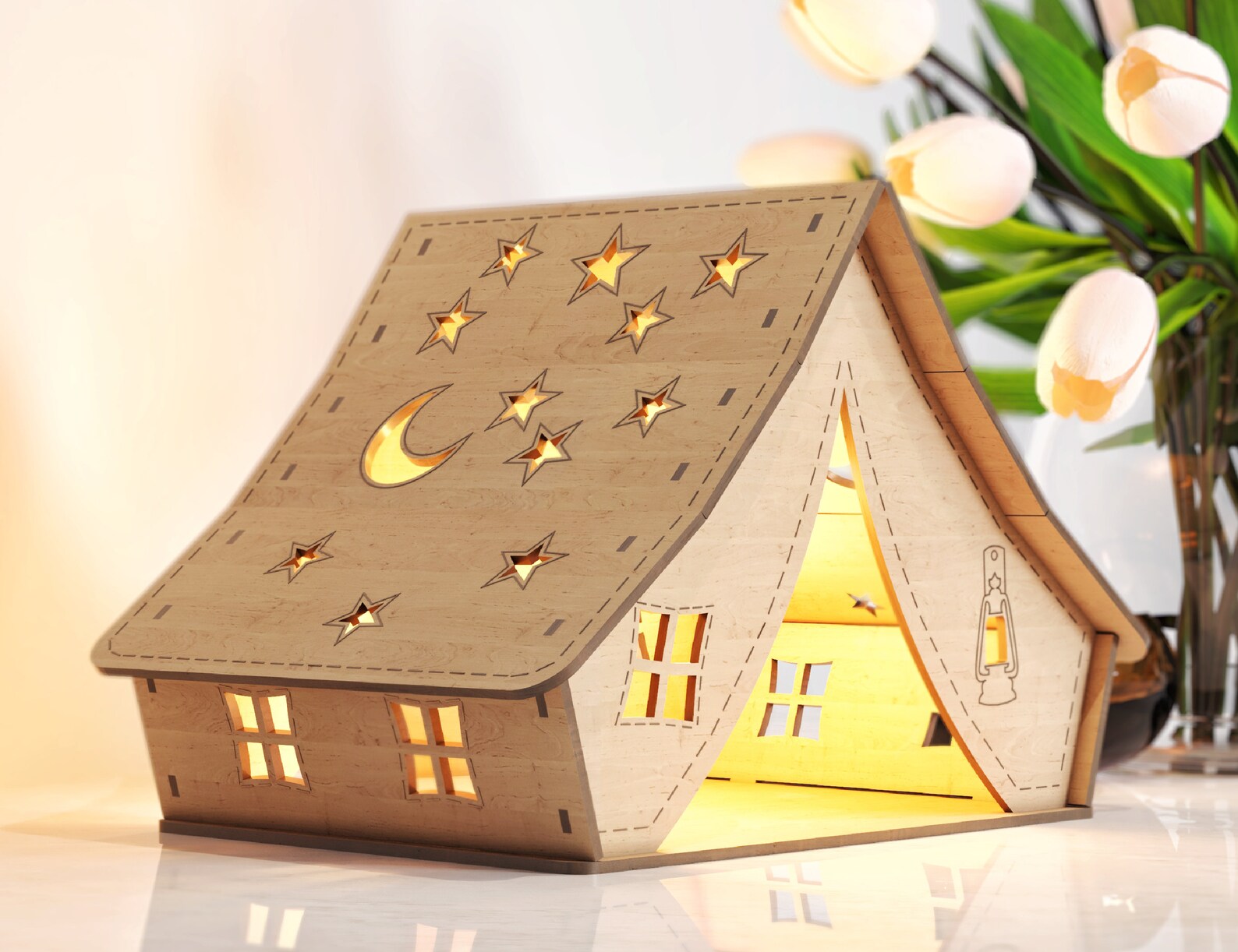 Wooden Tent Shape Laser Cut Night Light Lamp Mdf Laser Cutting - Etsy