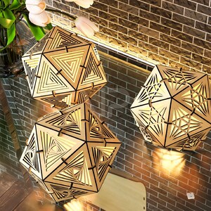 Icosahedron 3 Different Pattern Wood Triangle Shadow Lamp Tea Lantern ...