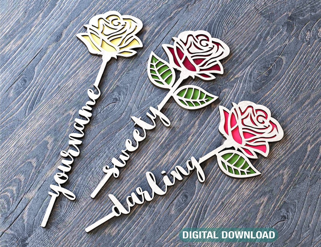 Rose Flower Laser Cut Out Art Valentine Day Acrylic Wood Personalized ...