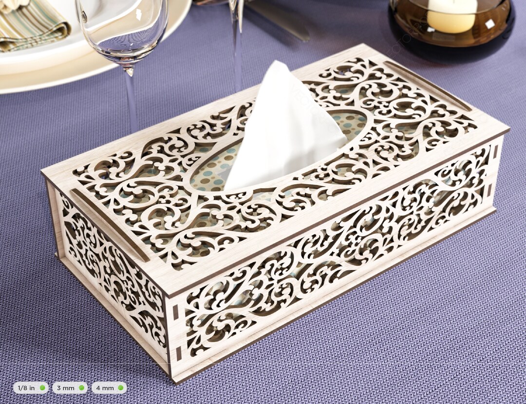 Floral Decorative Laser Cut Tissue Box Tabletop Wooden Napkin - Etsy