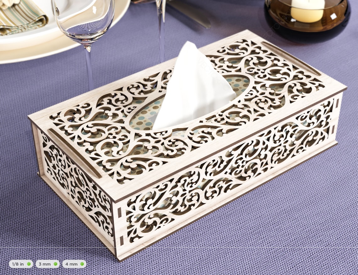 Floral Decorative Laser Cut Tissue Box Tabletop Wooden Napkin - Etsy