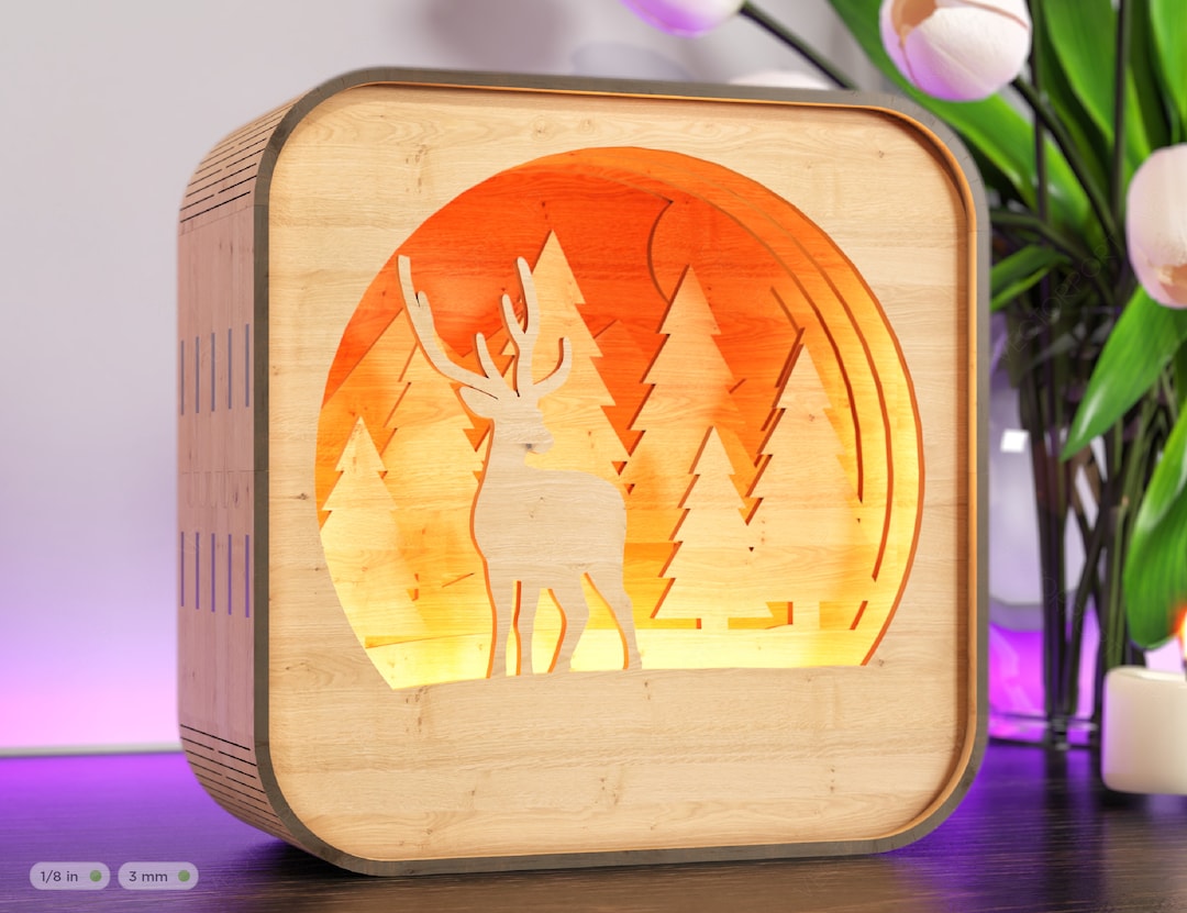 Wooden Night Lamp Deer Forest Scene Multilayer Shadowbox Laser - Etsy