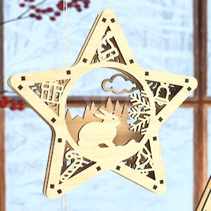 Star Shape Christmas Tree Decorations Craft Hanging Bauble Snowy Scene ...