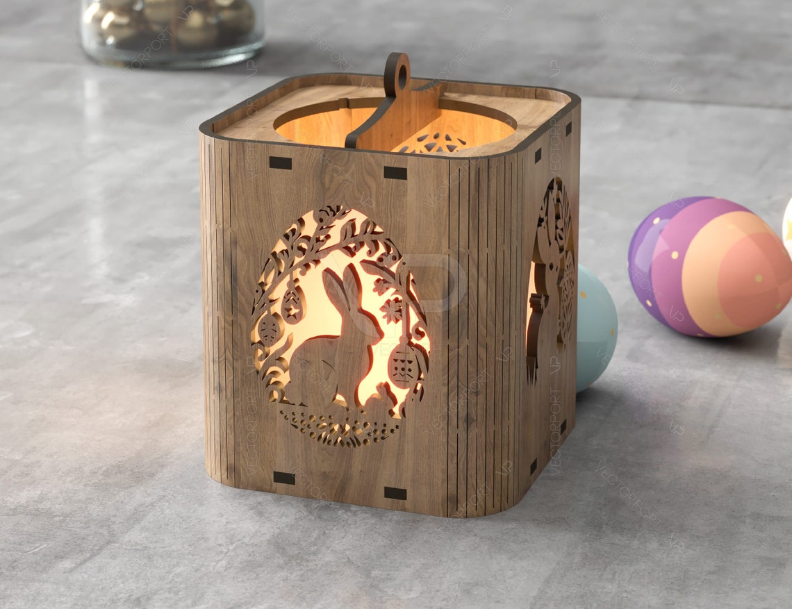 Easter Lamp Candle Holder Ornaments Light Bunny Tealight Lamp Night ...