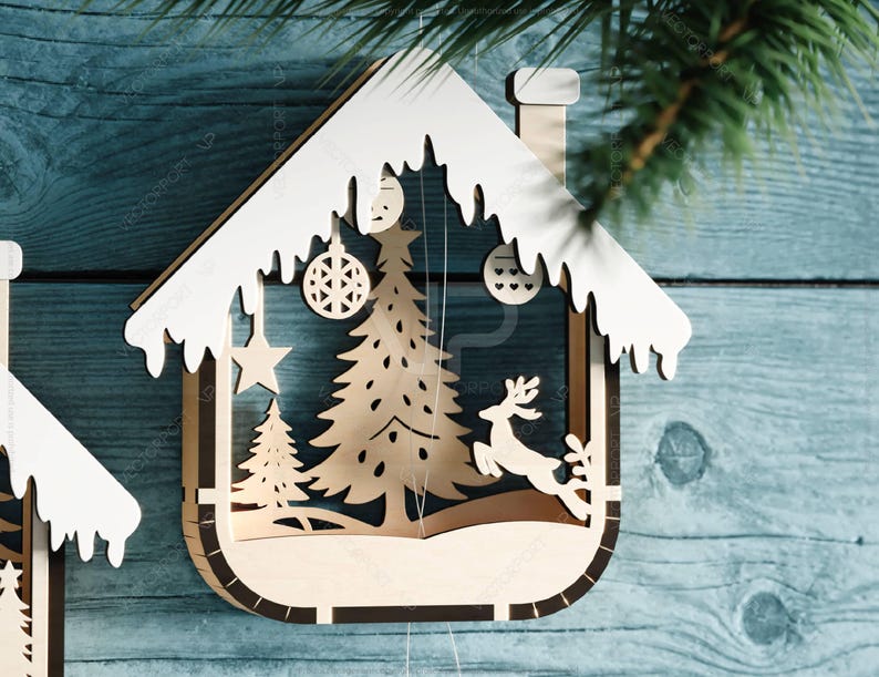 House Shape New Year Theme 3D Christmas Ornament Set Tree Decorations ...