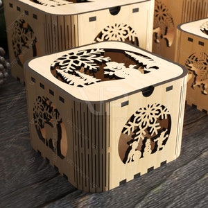 Christmas Template Decorative Box Wooden New Year Gift Box Laser Cut ...
