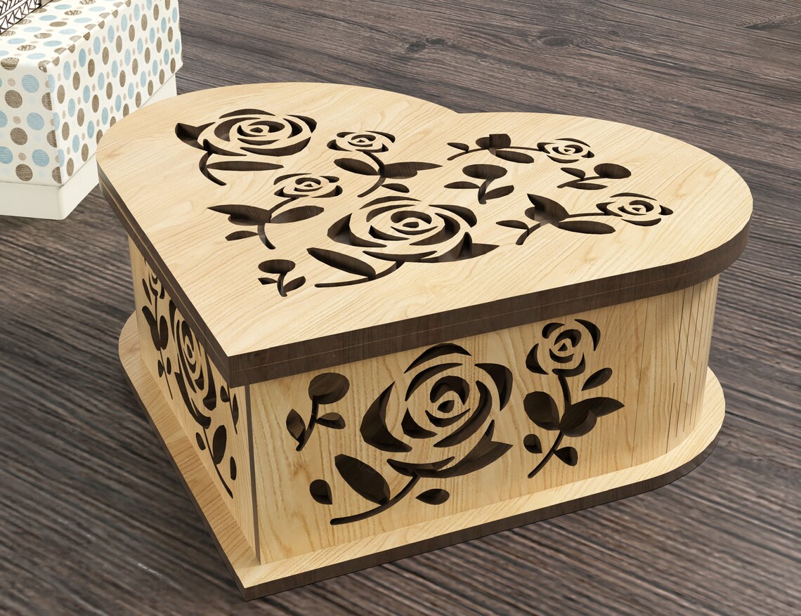 Wooden Heart Shaped Jewelry Laser Cut Box Template Wedding - Etsy