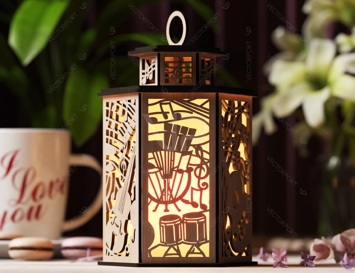 Symphony Lantern: Music Notes Laser Cut Tealight Candle Holder Night ...