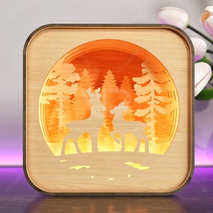 Wooden Led Night Lamp Deer Forest Scene Multilayer Shadowbox Laser Cut ...