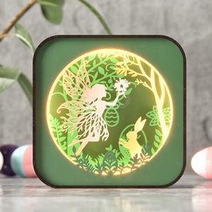 Easter Magic: Square Table Lamp With Bunny and Fairy Silhouettes - LED ...
