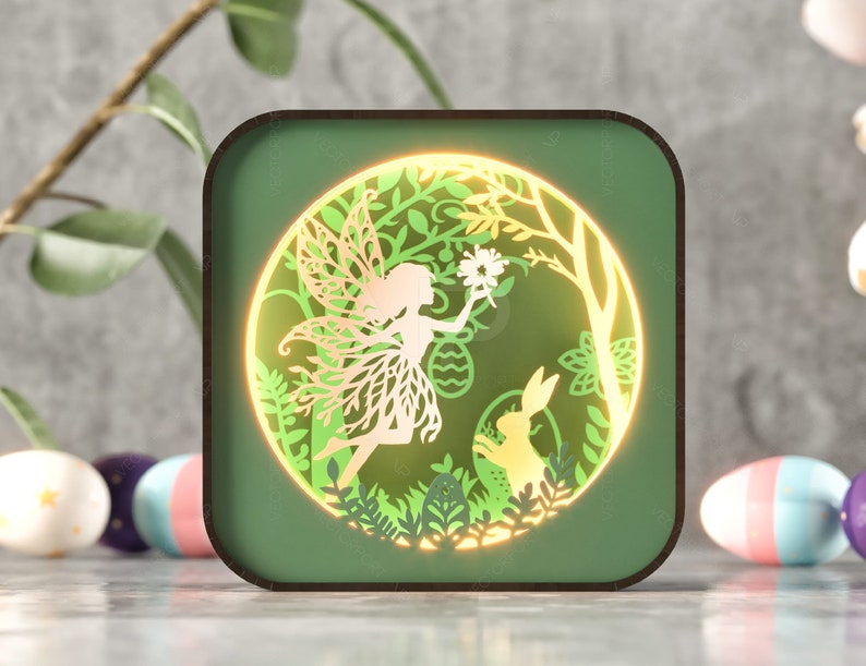Easter Magic: Square Table Lamp With Bunny and Fairy Silhouettes - LED ...