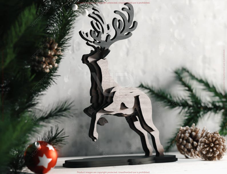 Majestic 3D Reindeer: Laser-cut Wooden Tabletop Décor Standing Reindeer ...