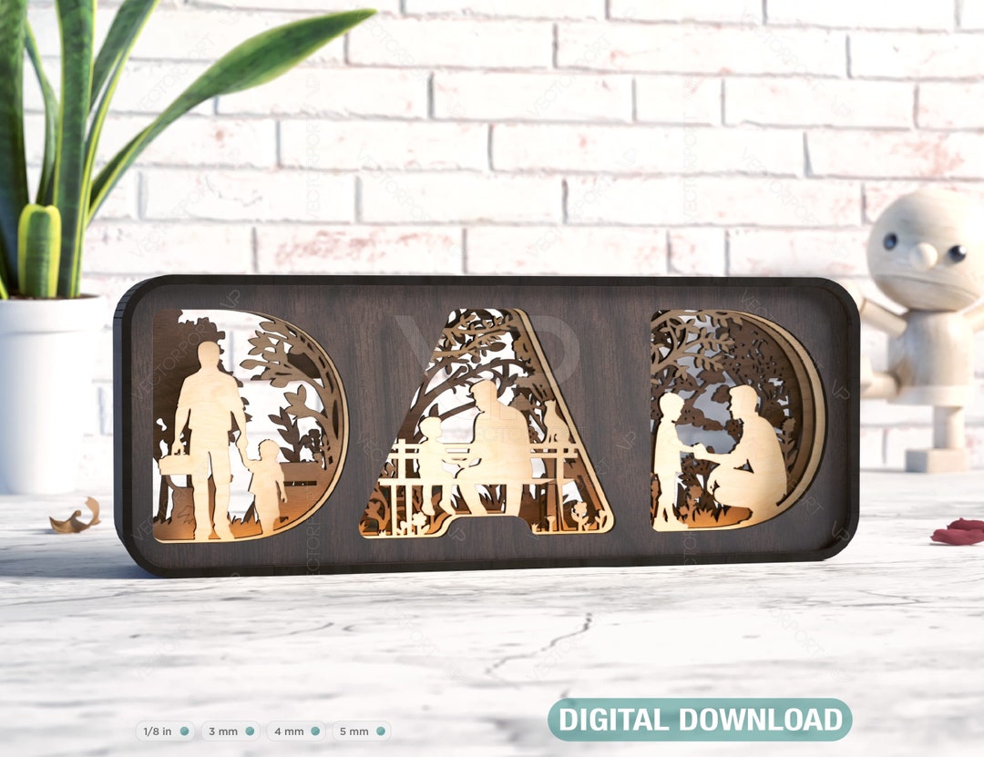 Dad & Son Shadow Box SVG, Standing Dad and Son Multilayer Happy Father ...