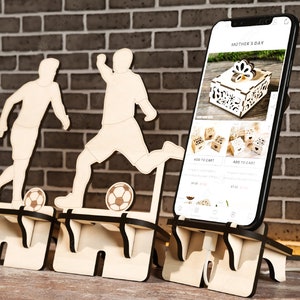 Phone Stand Football Player, Soccer Ball Cut Mobile Stand Cell Phone ...