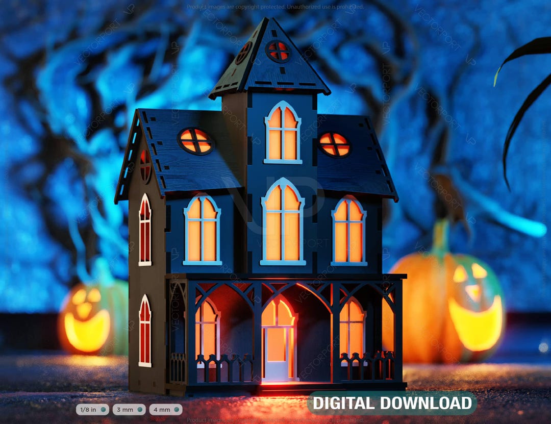 3D Halloween Spooky House Lantern Tealight Holder Haunted House Night ...