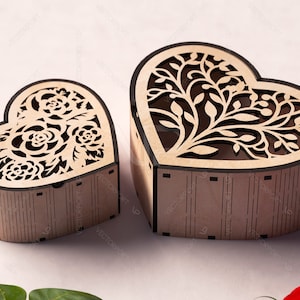 Heart Shape Laser Cut Wooden Gift Box for Valentine’s Day, Jewelry Case ...