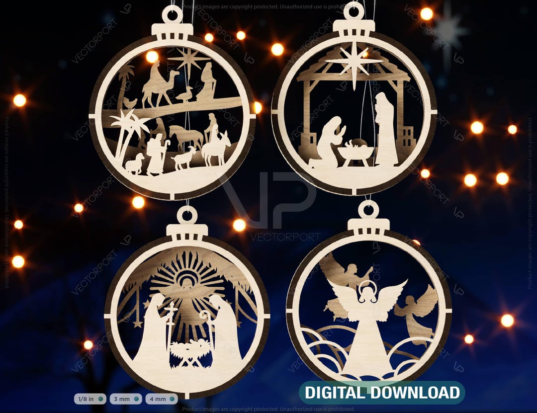 Nativity Scene Christmas Ornaments | Baby Jesus Round Hanging Baubles ...