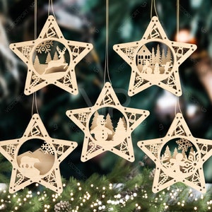 Star Shape Christmas Tree Decorations Craft Hanging Bauble Snowy Scene ...