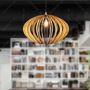 Oval Round Modern Wood Pendant Light Chandelier Lamp Lampshade Plywood ...