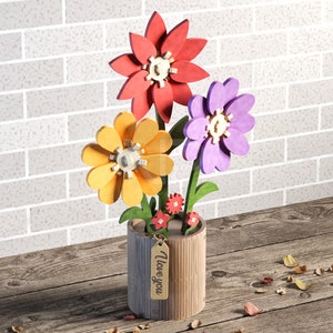 3D Daisy Laser Cut Flower Pot Gift for Valentine, Mothers Day Wooden ...
