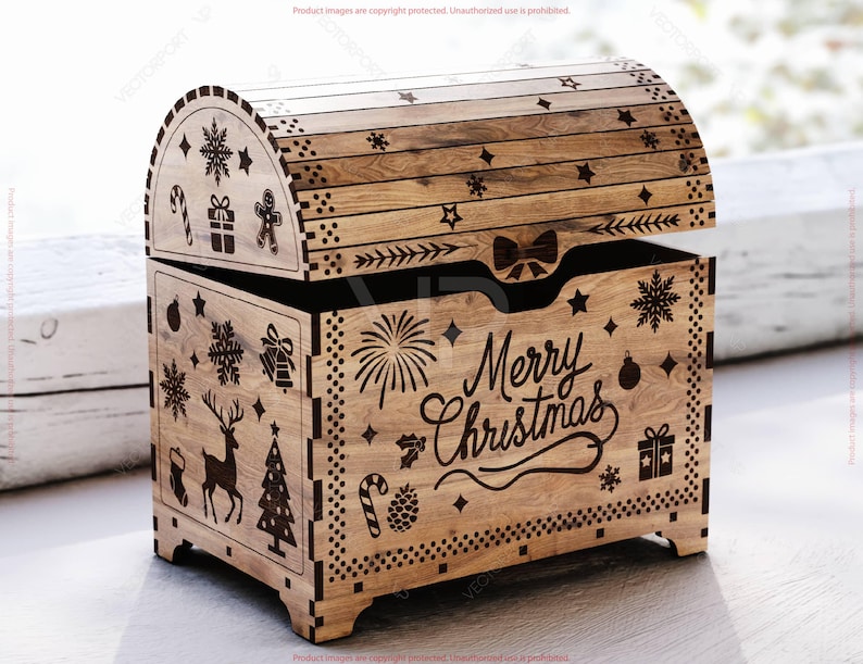 Rustic Christmas Chest | Laser Cut Wooden Gift Box | Engraved Holiday ...