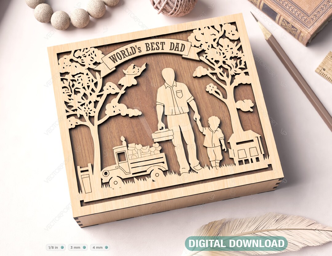 Father's Day Engraved Gift Box Dad and Son Themed Laser Cut SVG ...