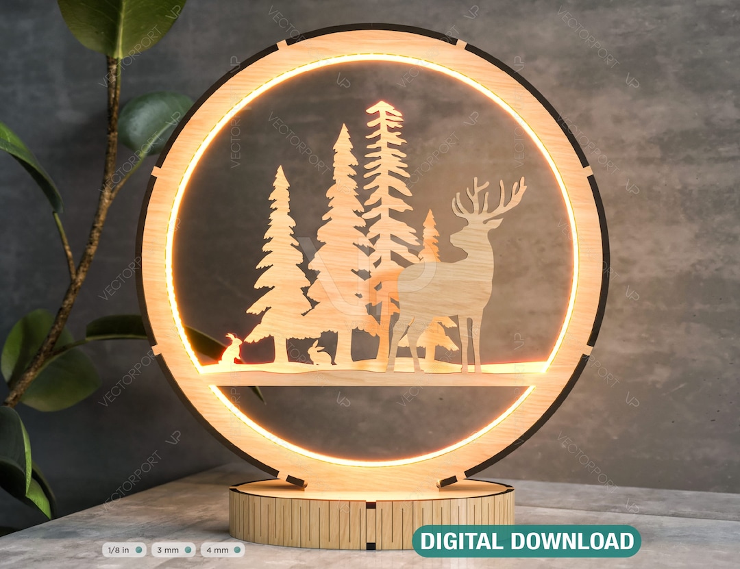 Snowy Scene Deer 3D Led Light Laser Cut Night Lamp Round Modern Bedside ...