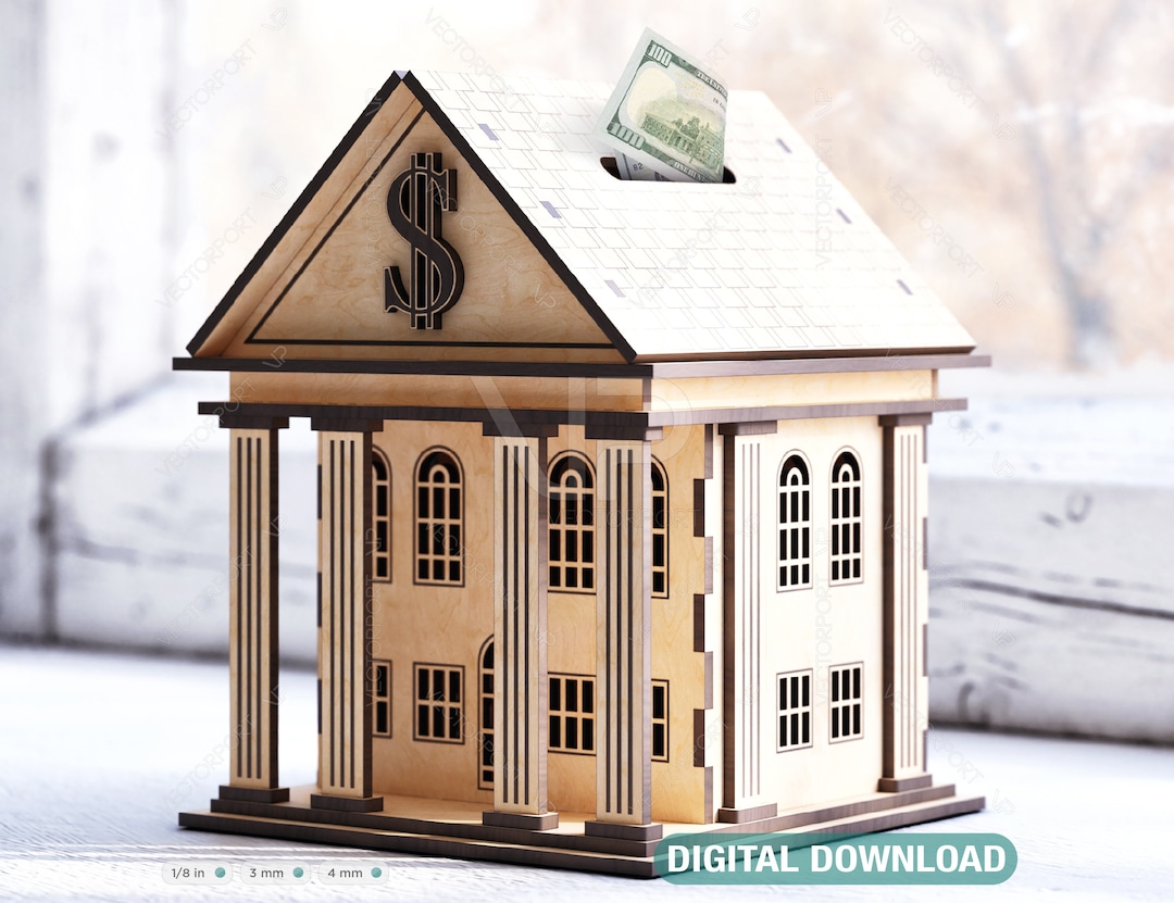Miniature Wooden Piggy Bank Money Saving Cash Box Laser Cutting Digital ...