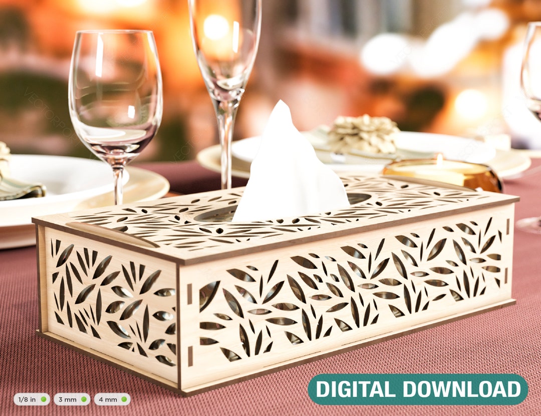 Decorative Laser Cut Tissue Box Leaf Shape Tabletop Wooden Napkin Cover ...
