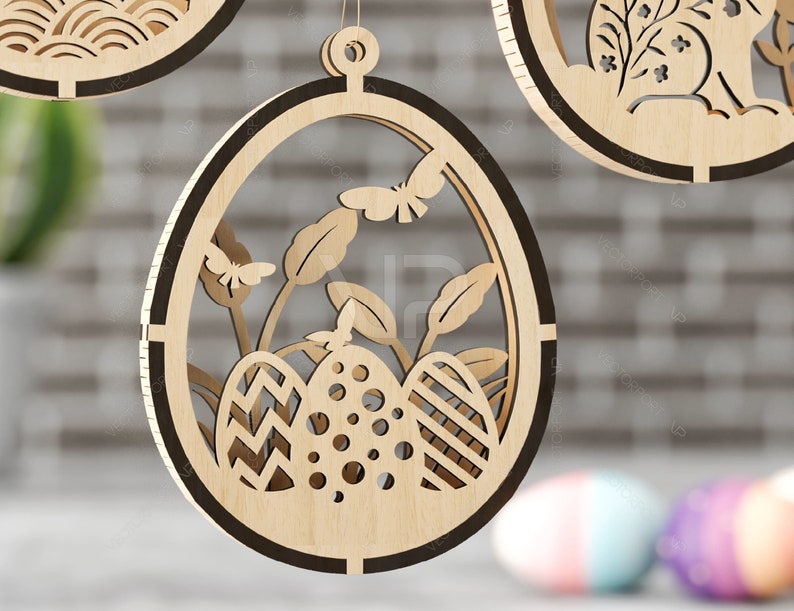 Easter Egg Hanging Ornaments Laser Cut Egg Rabbits SVG Layered Decor ...