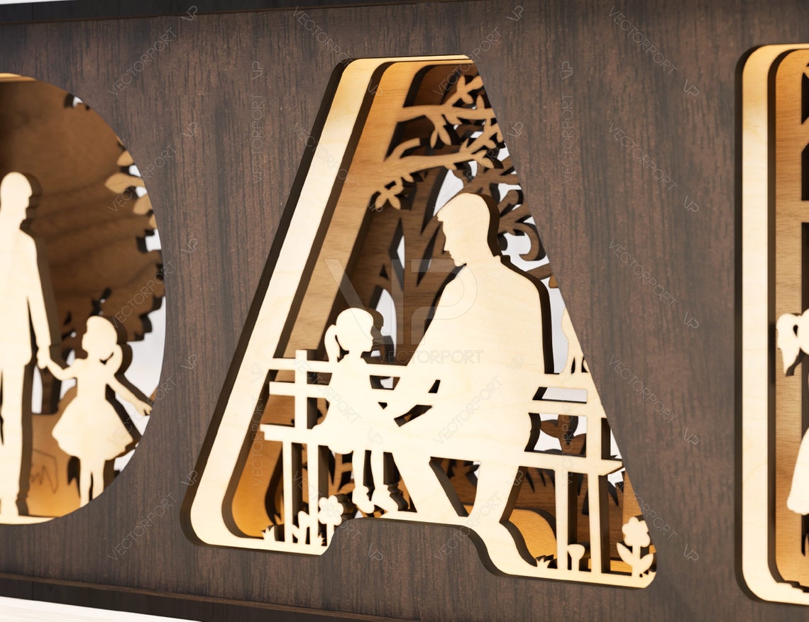 Dad & Daughter Shadow Box SVG, Standing Dad and Daughter Multilayer ...