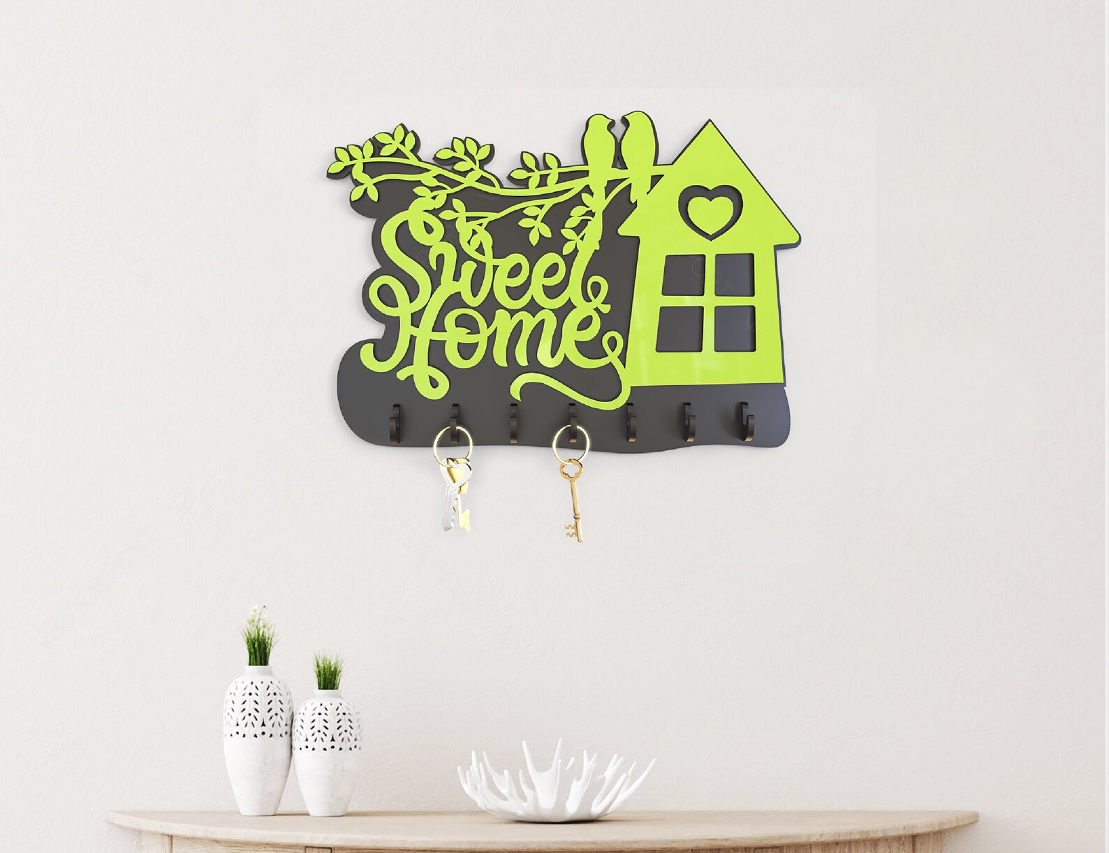 Laser Cut Key Holder Wall Mounted Decorative Hanger Love Birds - Etsy