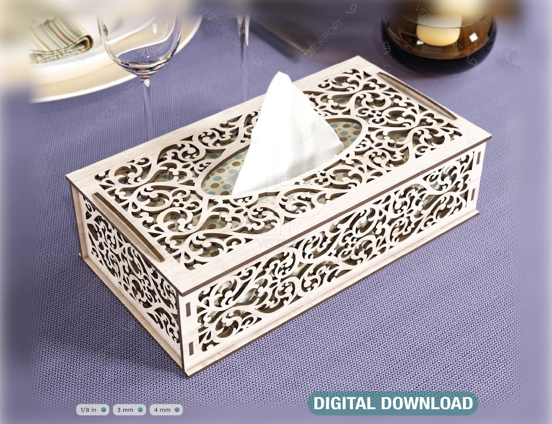 Floral Decorative Laser Cut Tissue Box Tabletop Wooden Napkin Cover ...