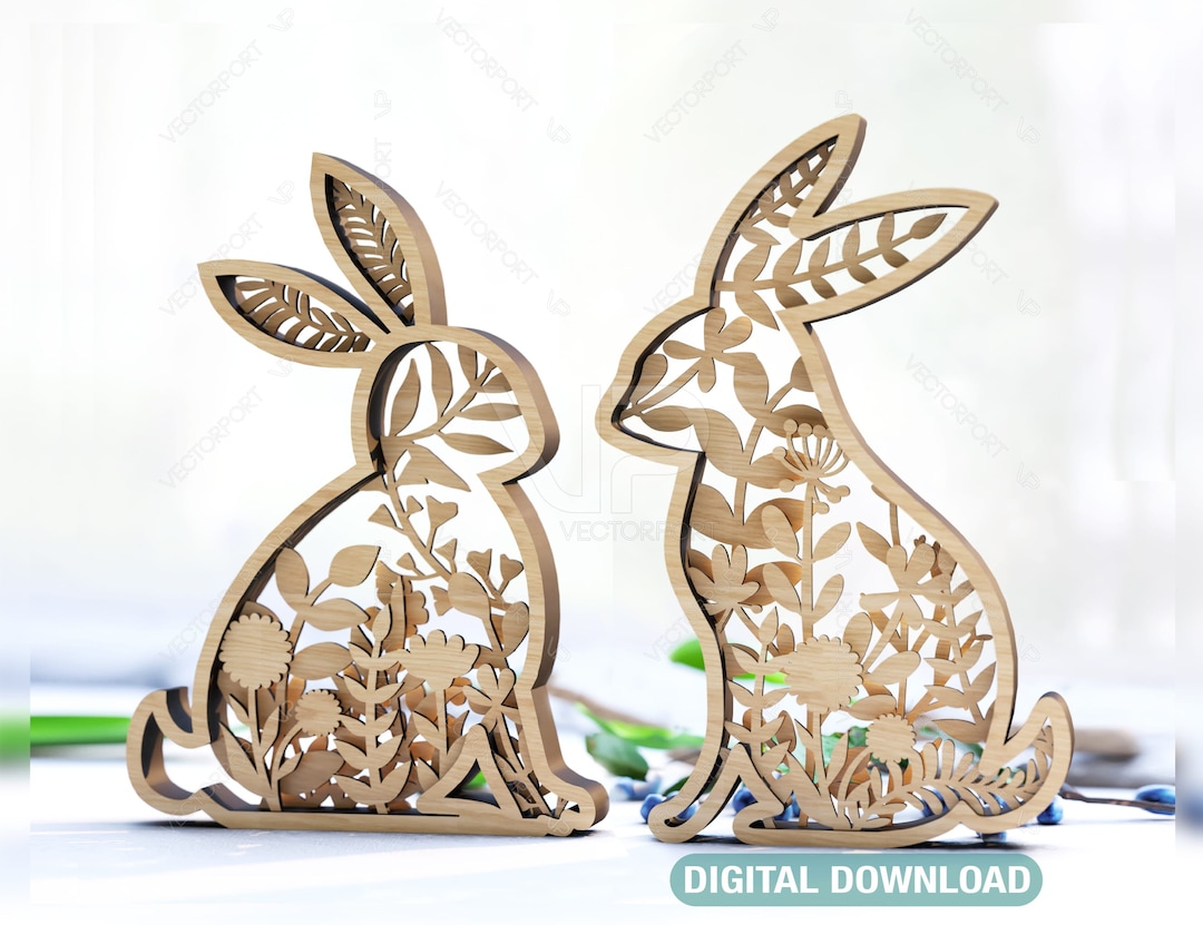 Easter Laser Cut Files Rabbits SVG Layered Bundle, Floral Bunny ...