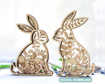 Multi Layer Easter Laser Cut Files Rabbits SVG Layered Bundle, Floral ...