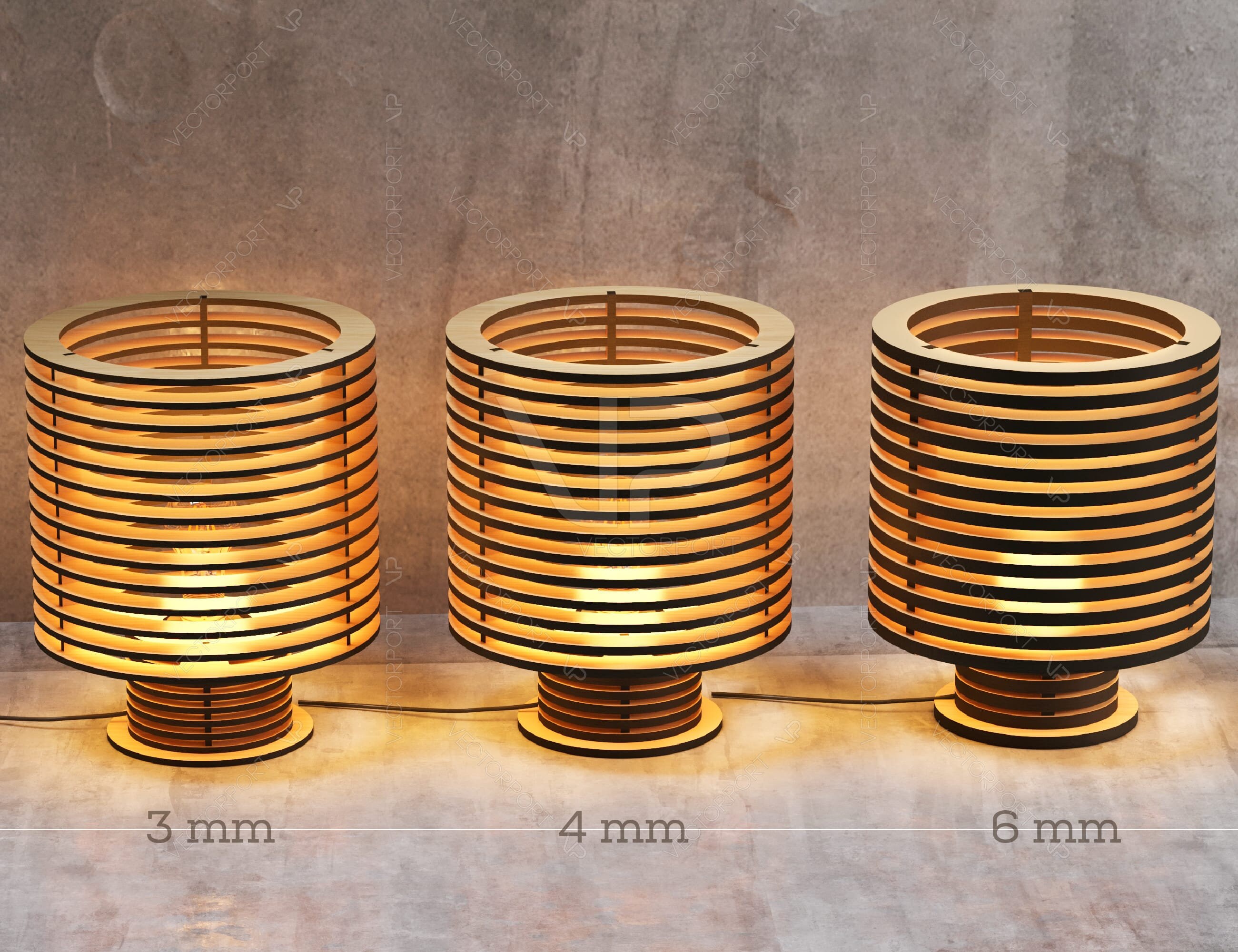 Decorative Modern Cylinder Table Wooden Lamp Laser Cut Desk Lamp Vector ...